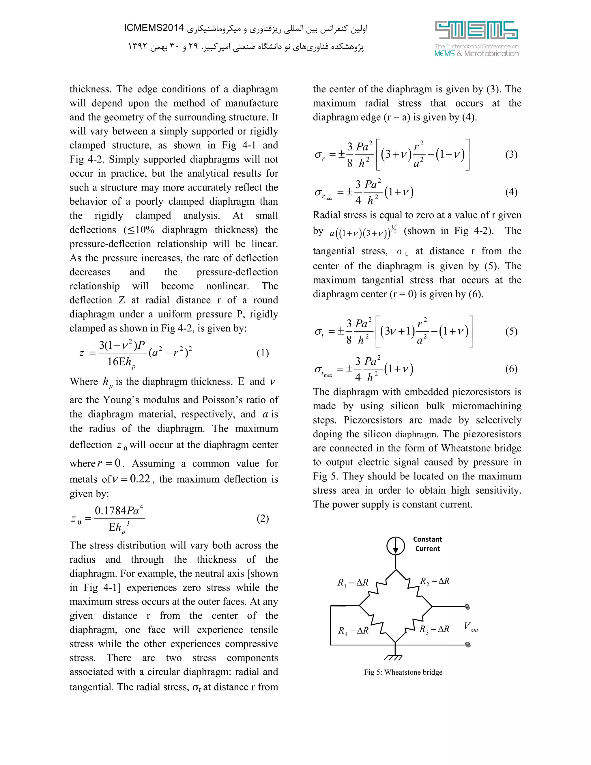 Modeling, Simulation and Design of a Circular Diaphragm Pressure Sensor ...