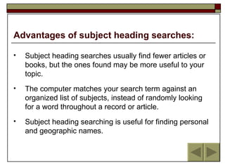 Keyword Vs. Subject Searching | PPT | Search | Internet