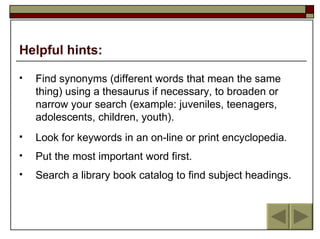 Keyword Vs. Subject Searching | PPT
