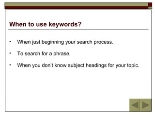 Keyword Vs. Subject Searching | PPT | Search | Internet