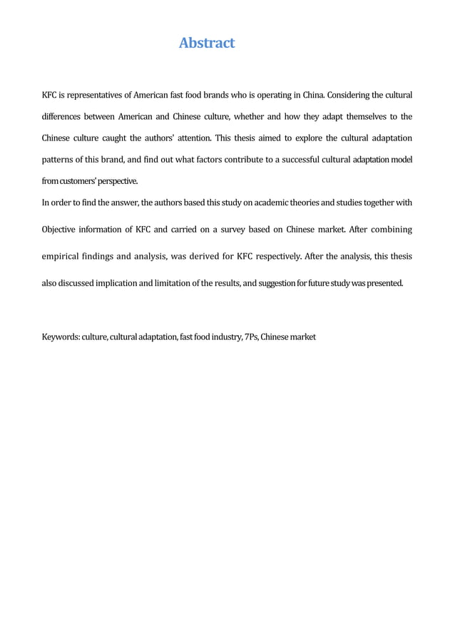 Project on KFC in words | PDF | Free Download