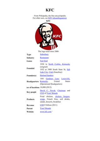 Project on KFC in words | DOCX