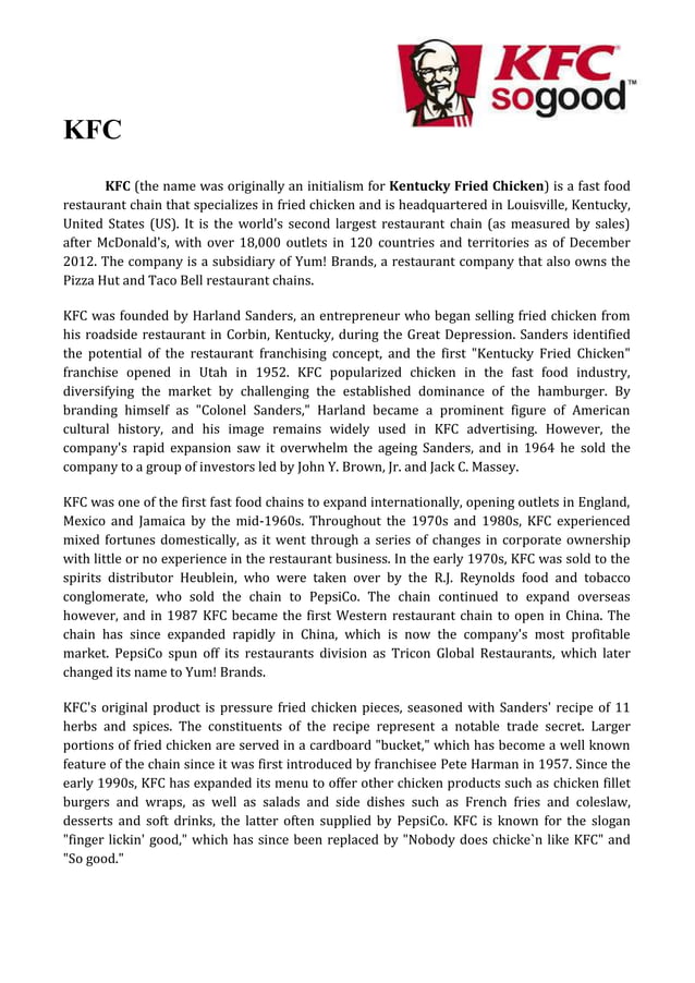 Project on KFC in words | DOCX