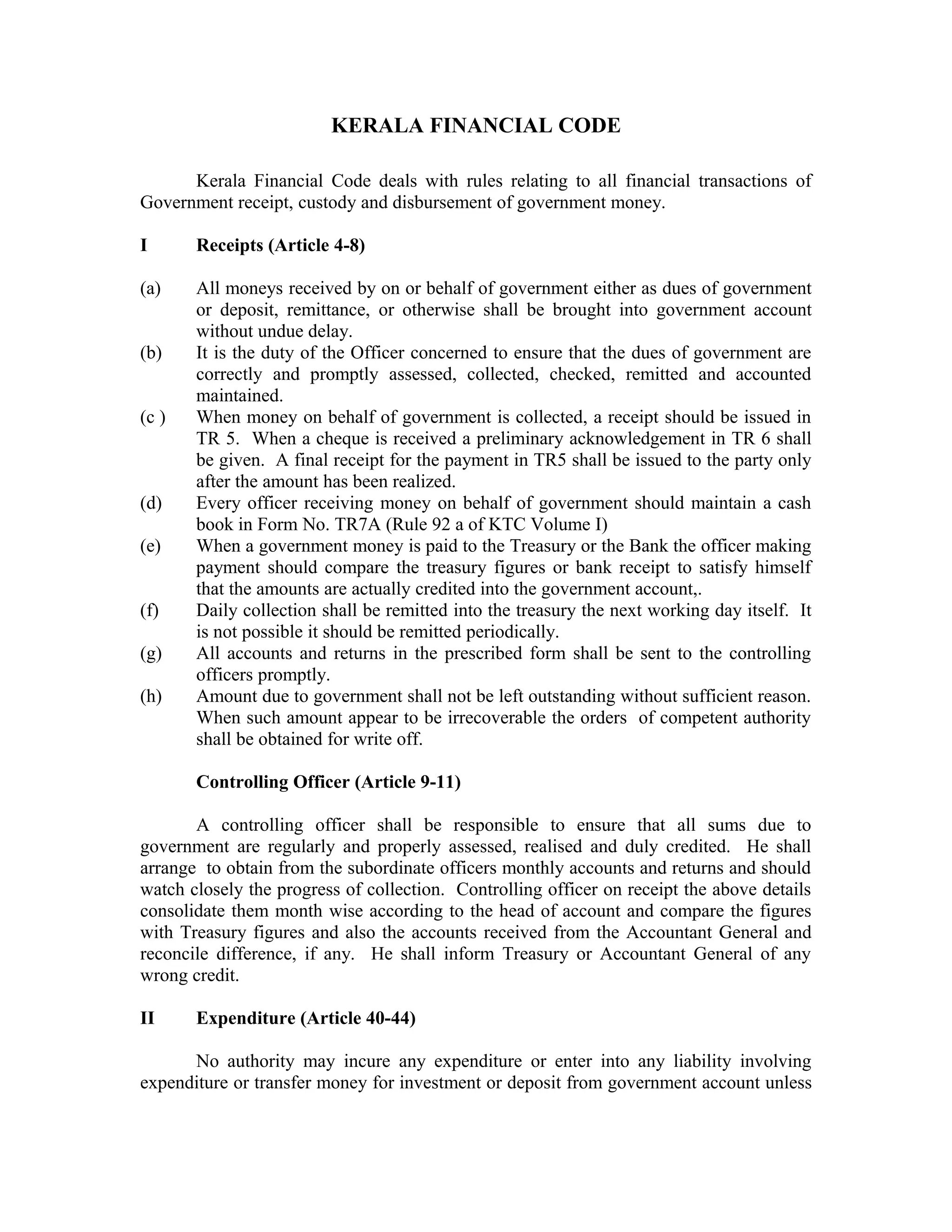 Kerala Financial Code Note uploaded by T james Joseph Adhikarathil | DOC