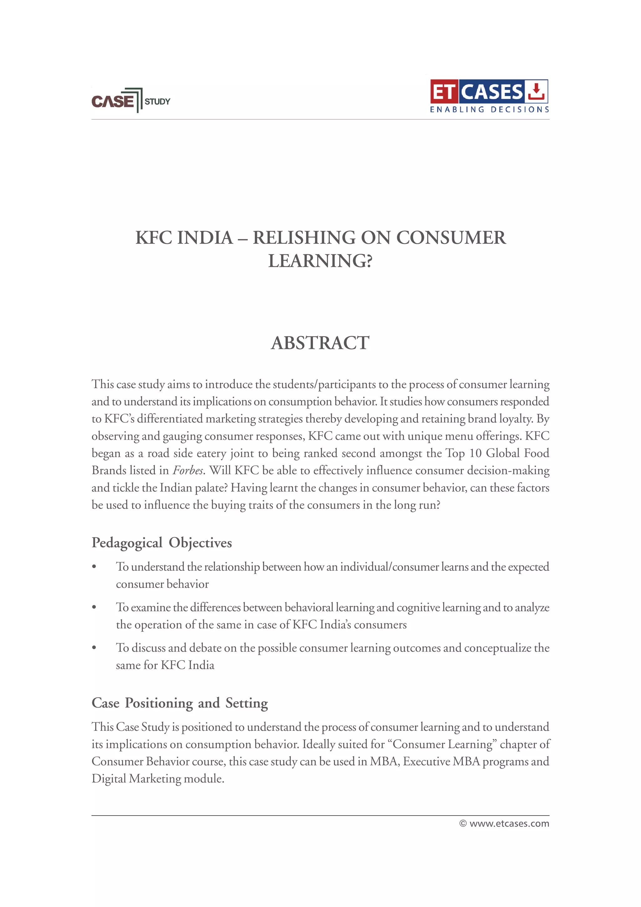 KFC India – Relishing on Consumer Learning? | PDF