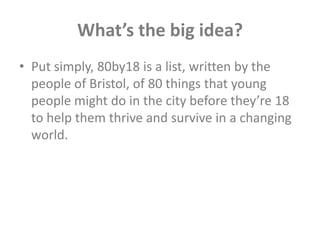 80by18 Launch Presentation Keri Facer Paul Strauss | PPTX