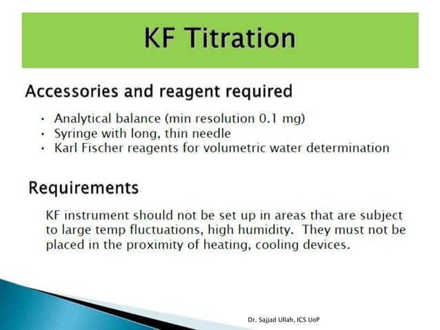 Karl Fischer Titration (KF titration) | PDF | Chemistry | Science