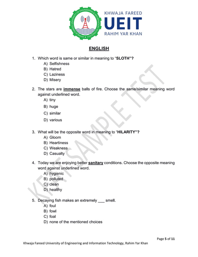 Kfueit Admission test.pdf | Standardized Testing | Educational Assessment