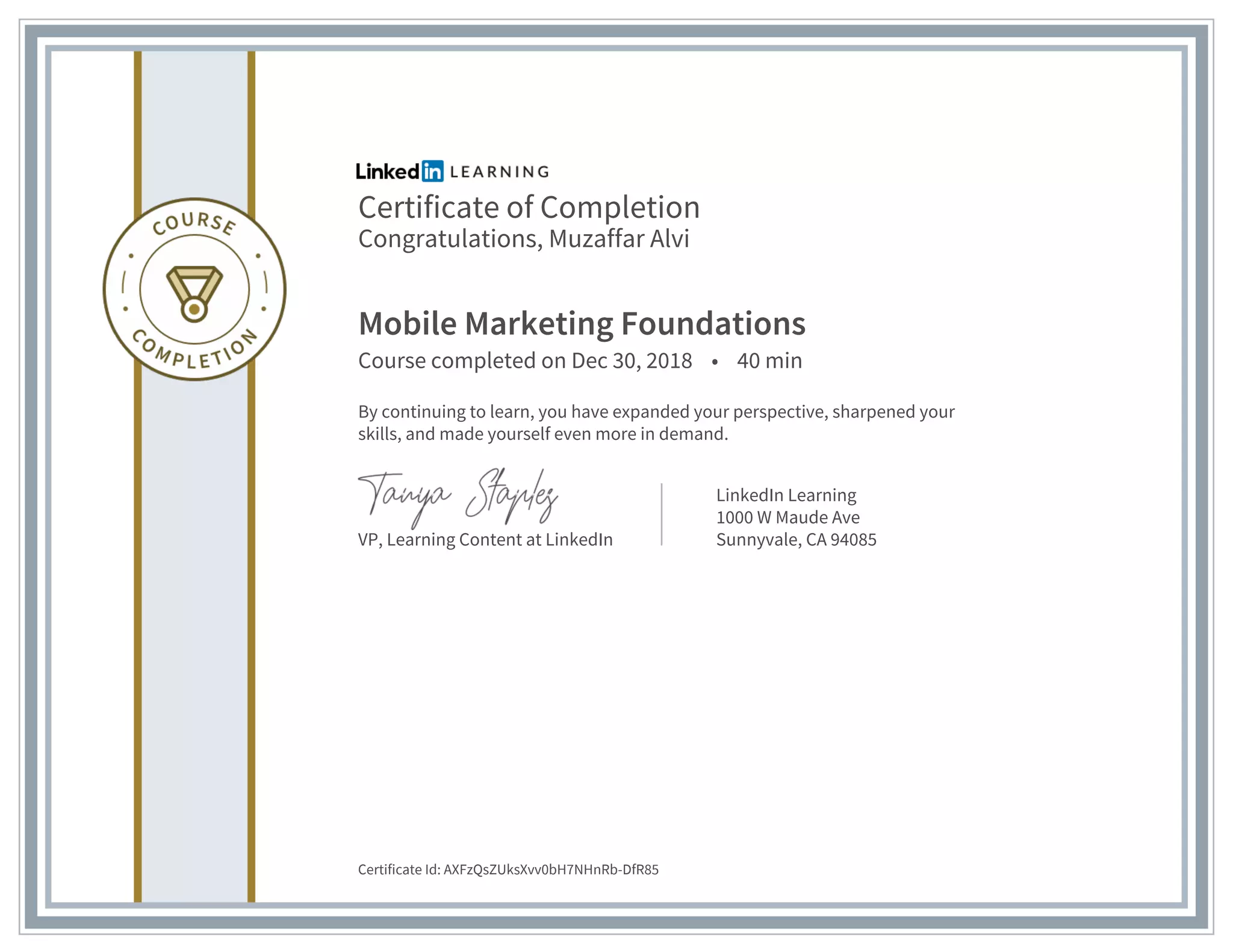 Certificate ofcompletion mobile marketing foundations 2 | PDF