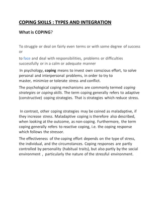COPING SKILLS – TYPES & INTEGRATION | DOCX