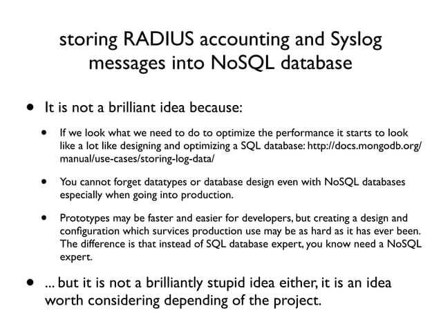 Using NoSQL databases to store RADIUS and Syslog data | PDF