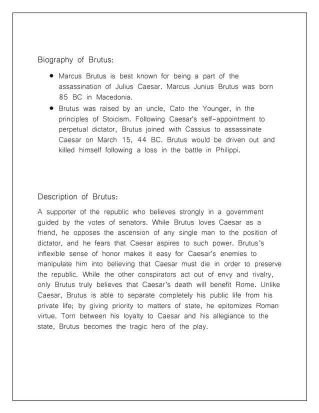 Julius Caesar Character profile of Portia,Brutus,Calpurnia,& Marc ...