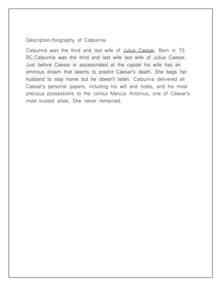 Julius Caesar Character profile of Portia,Brutus,Calpurnia,& Marc ...
