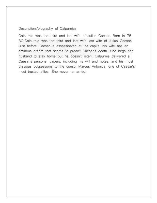 Julius Caesar Character profile of Portia,Brutus,Calpurnia,& Marc ...