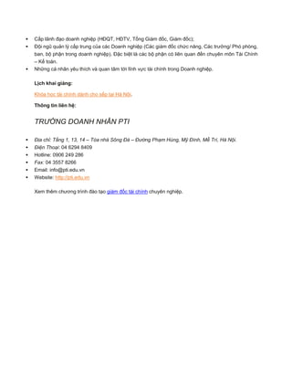 Khóa học tài chính dành cho sếp - Trường Doanh Nhân PTI | PDF