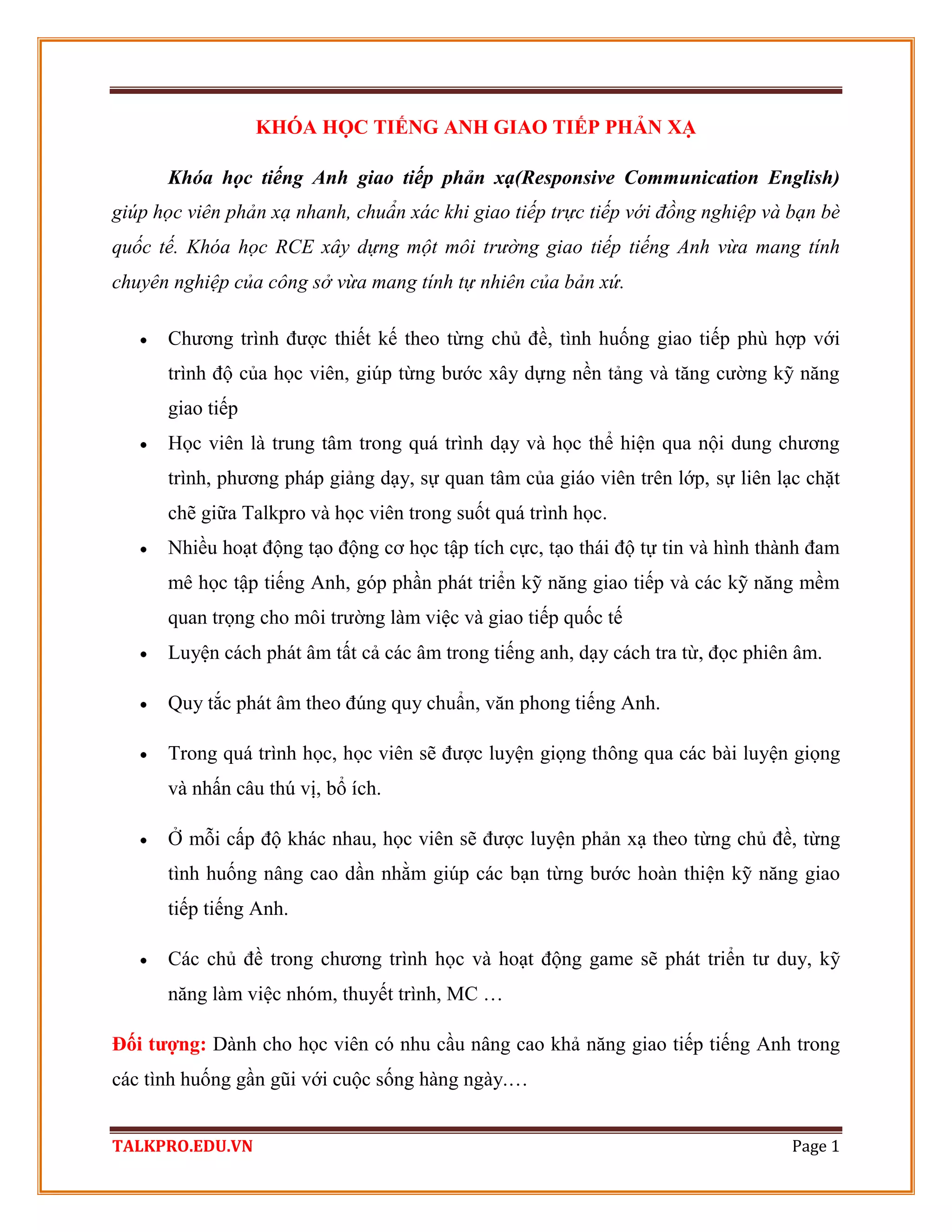 Khóa học tiếng anh giao tiếp phản xạ | PDF