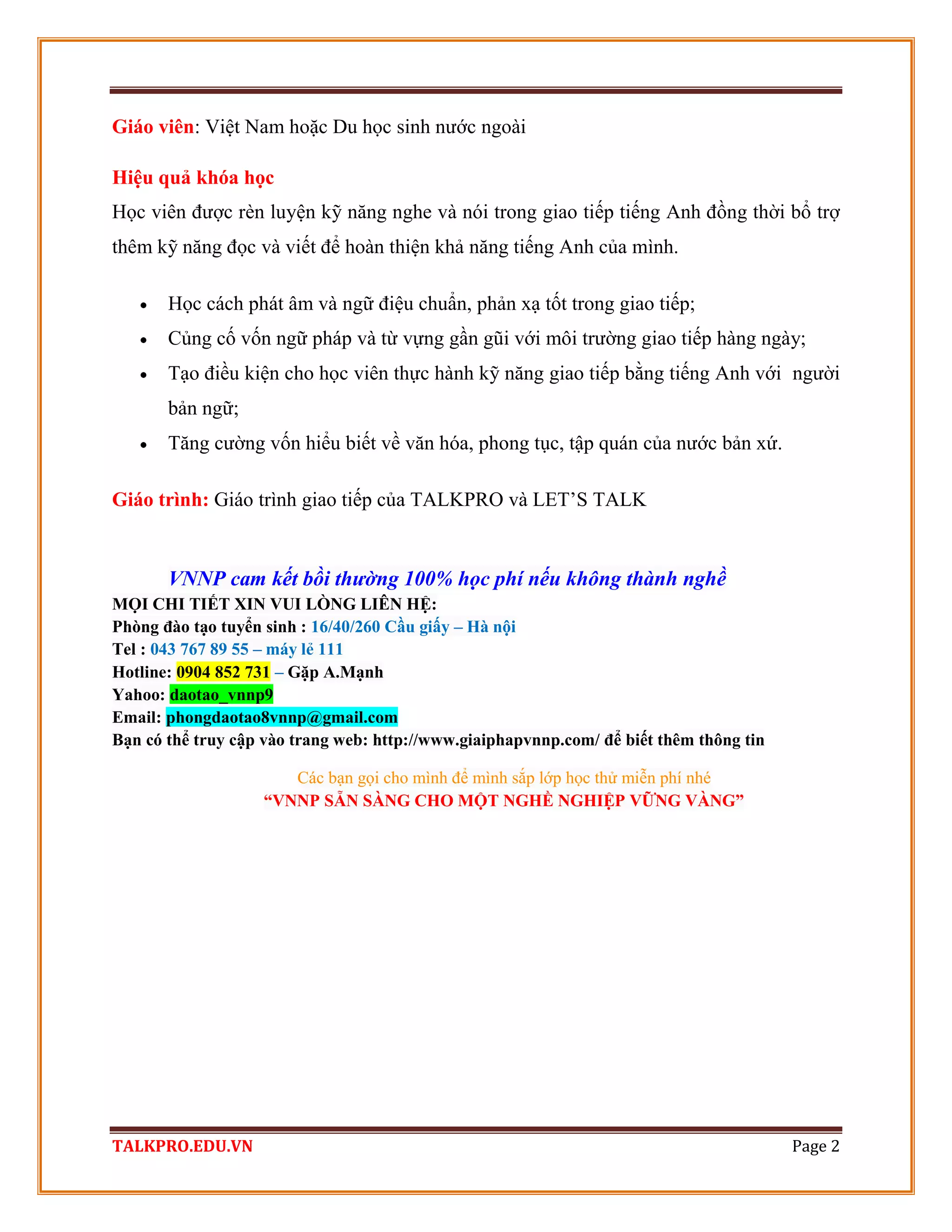 Khóa học tiếng anh giao tiếp phản xạ | PDF