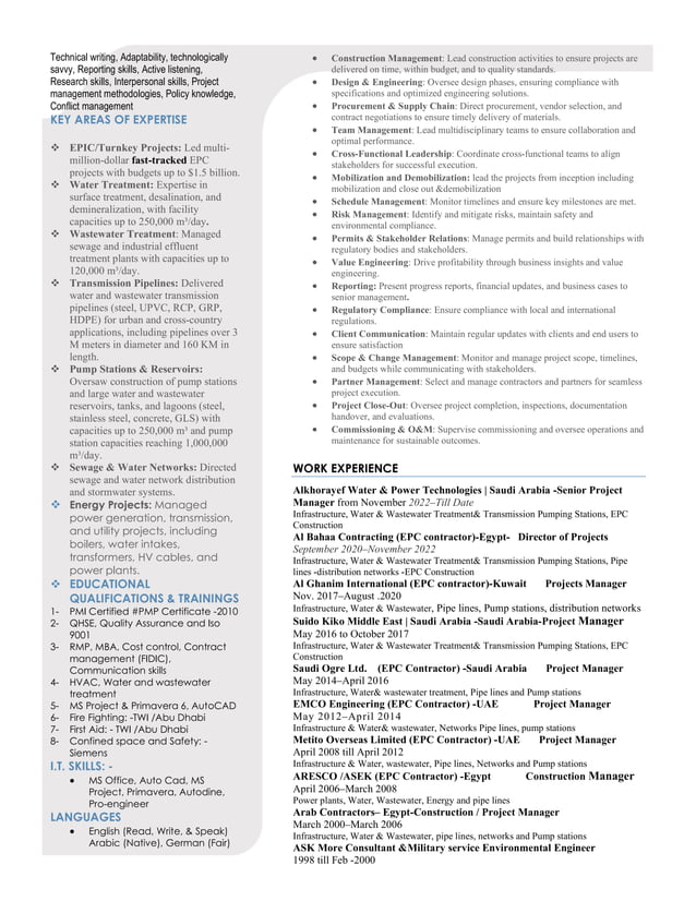 Senior project management expert -Infrastructure -water -wastewater ...