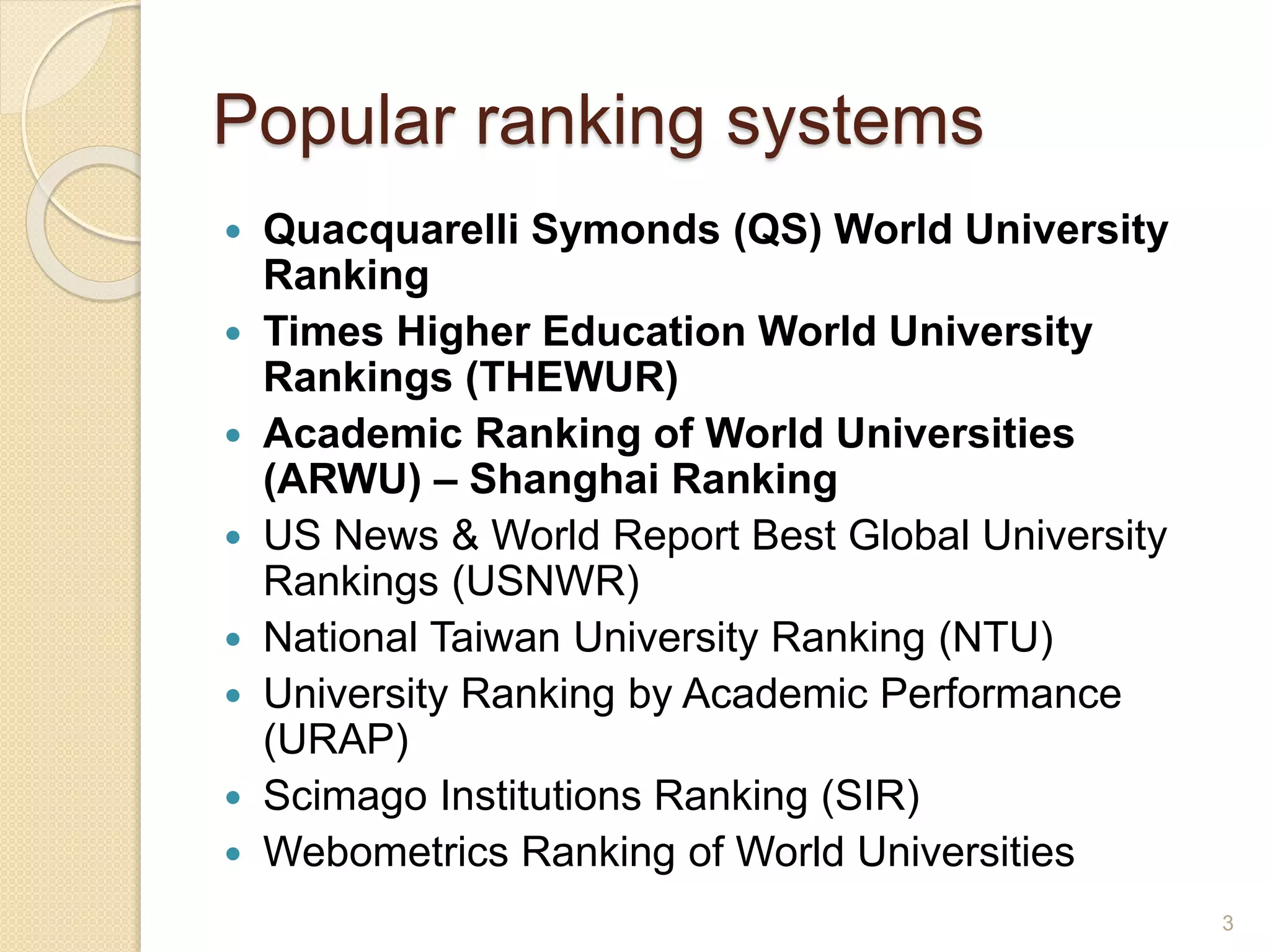 World university ranking systems | PPTX