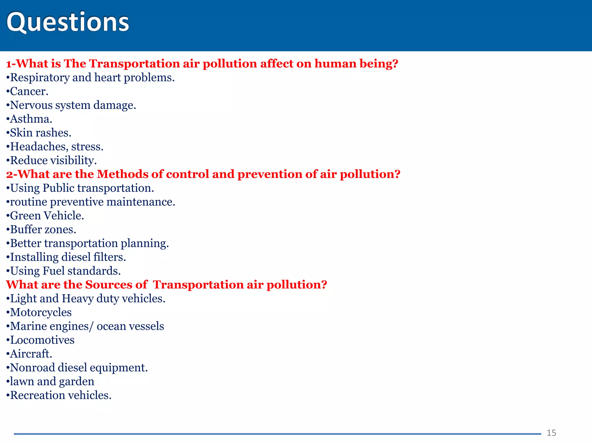 transportation air pollution "Power point" تلوث الهواء الناتج عن وسائل ...