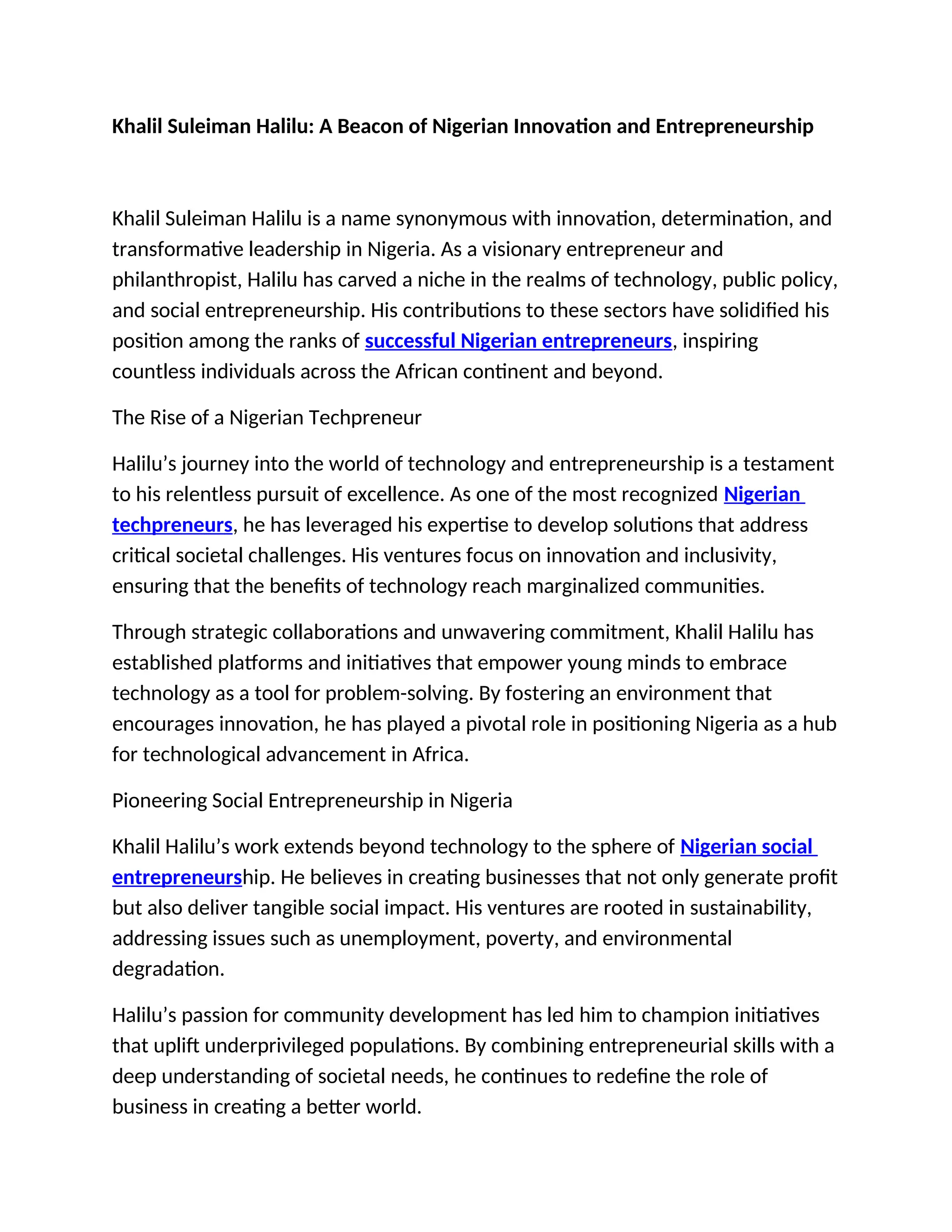 Khalil Suleiman Halilu: A Beacon of Nigerian Innovation and ...