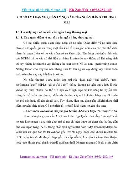 Khóa Luận CƠ SỞ LÝ LUẬN VỀ QUẢN LÝ NỢ XẤU CỦA NGÂN HÀNG THƯƠNG MẠI.docx