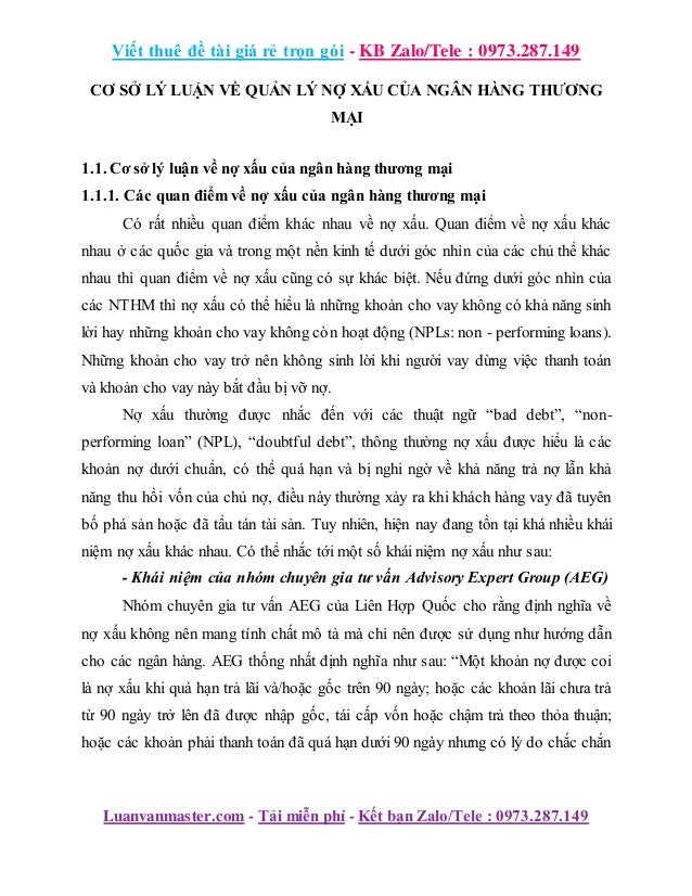 Khóa Luận CƠ SỞ LÝ LUẬN VỀ QUẢN LÝ NỢ XẤU CỦA NGÂN HÀNG THƯƠNG MẠI.docx