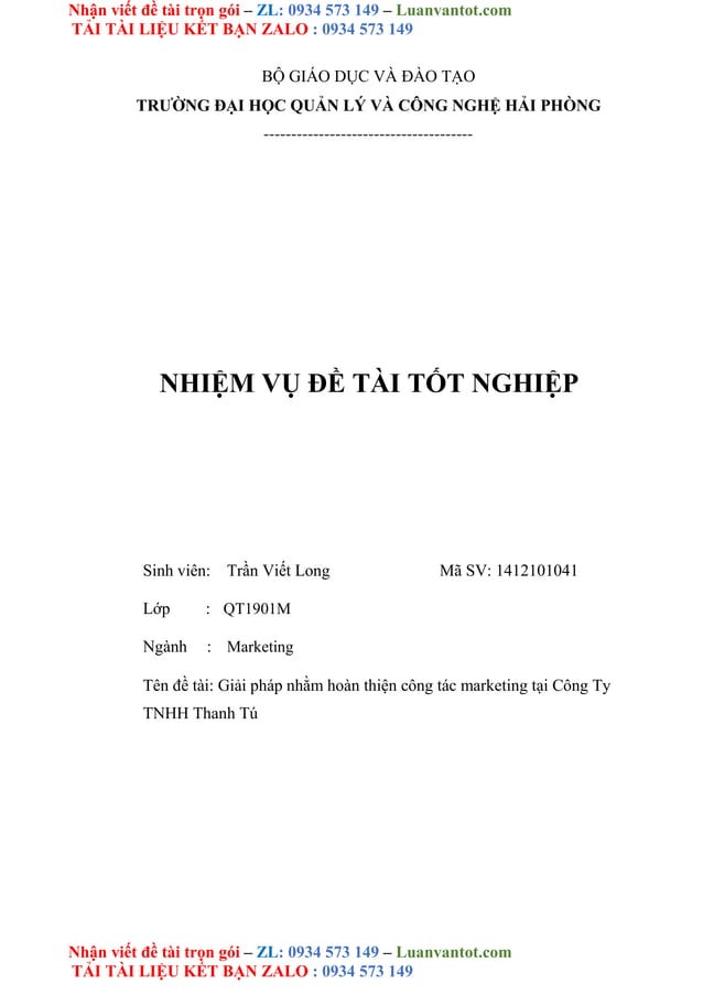 Khóa Luận Giải Pháp Nhằm Hoàn Thiện Công Tác Marketing Tại Công Ty Tnhh Thanh Tú.docx
