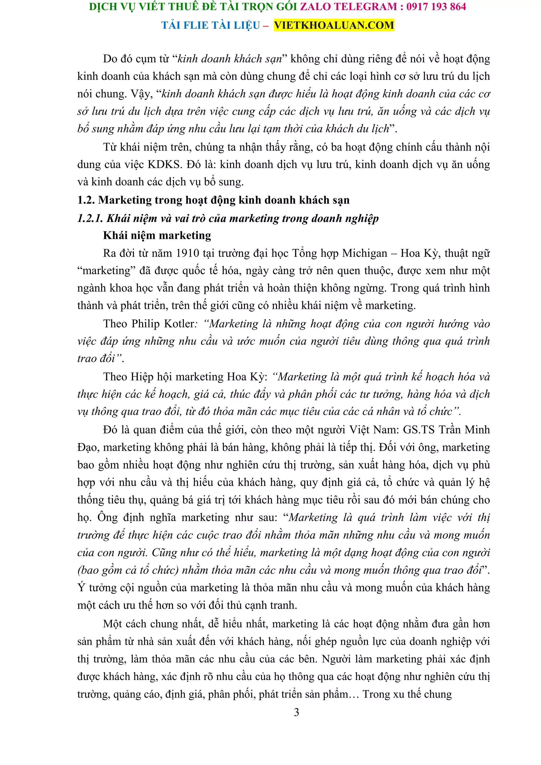 Khóa Luận Giải Pháp Nâng Cao Hiệu Quả Hoạt Động Marketing - Mix Tại Khách Sạn. | DOC