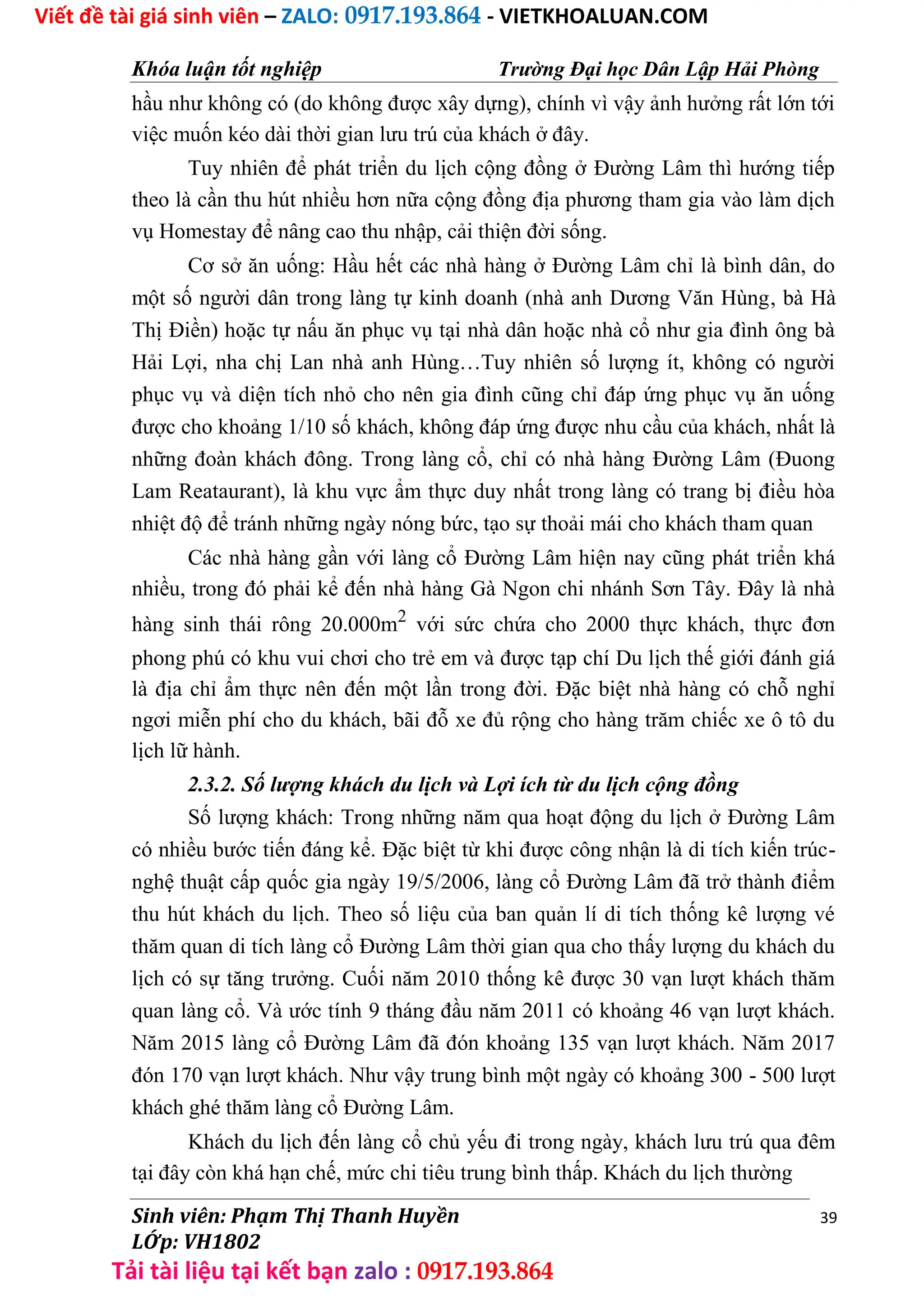 Khóa Luận Giải Pháp Phát Triển Du Lịch Cộng Đồng Tại Làng Cổ Đường Lâm, Hà Nội.doc