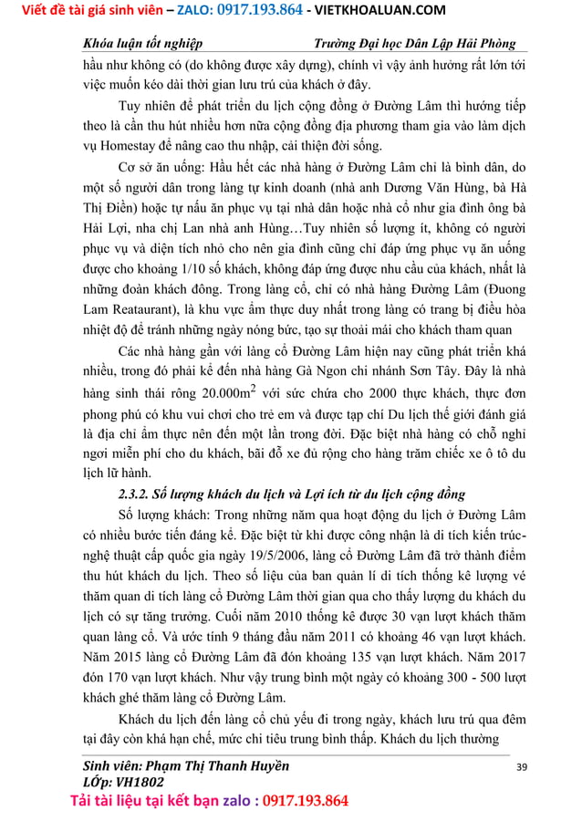 Khóa Luận Giải Pháp Phát Triển Du Lịch Cộng Đồng Tại Làng Cổ Đường Lâm, Hà Nội.doc