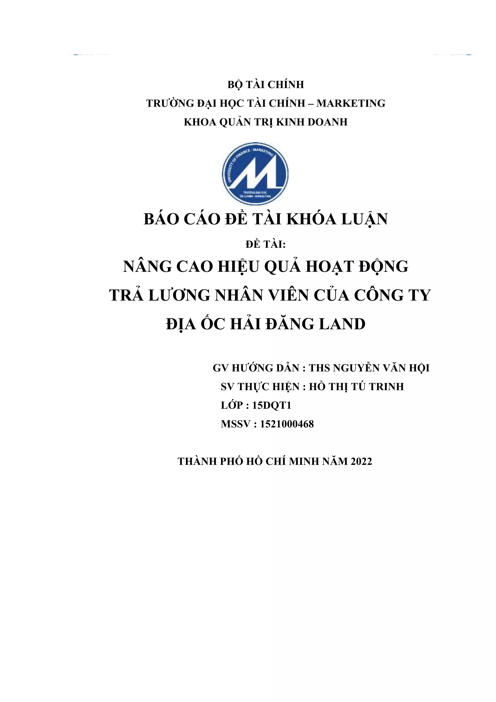 Khóa Luận Hoạt Động Trả Lương Nhân Viên Của Công Ty Địa Ốc Hải Đăng Land | DOCX