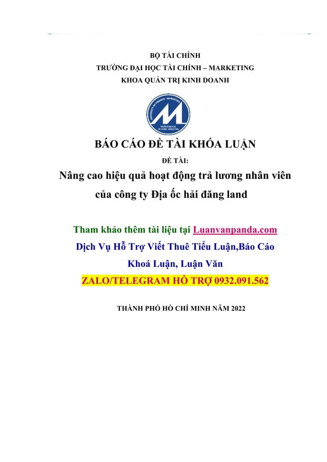 Khóa Luận Hoạt Động Trả Lương Nhân Viên Của Công Ty Địa Ốc Hải Đăng Land | DOCX