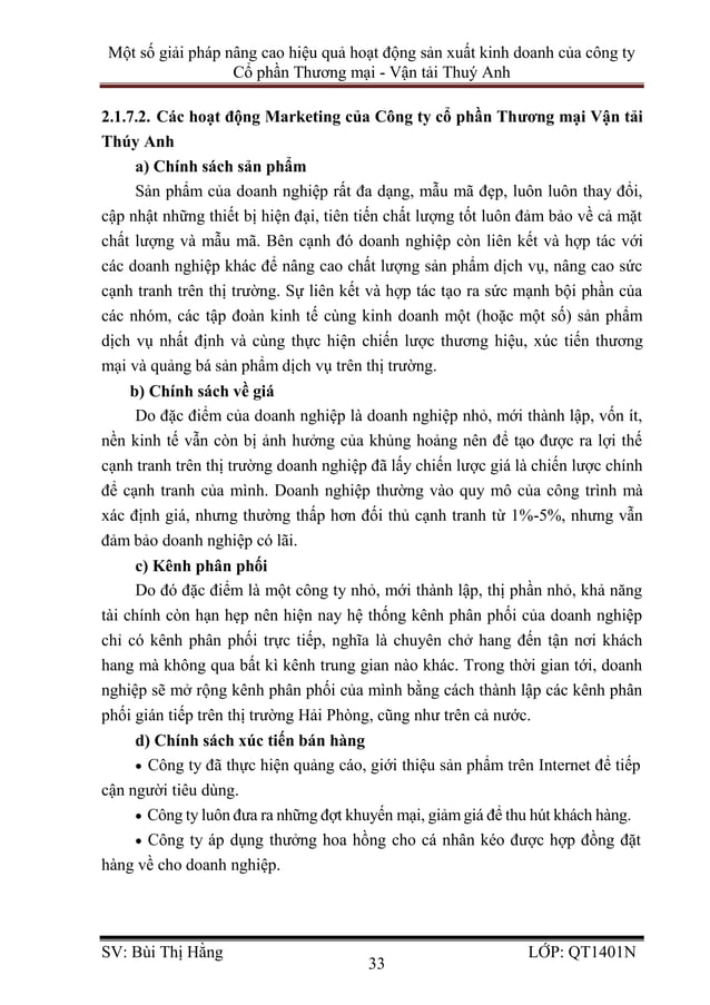 Đề Tài Khóa luận 2024 Một số giải pháp nâng cao hiệu quả hoạt động sản xuất kinh doanh tại Công ...