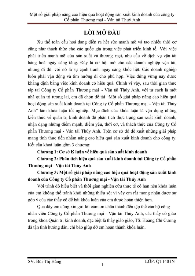 Đề Tài Khóa luận 2024 Một số giải pháp nâng cao hiệu quả hoạt động sản xuất kinh doanh tại Công ...
