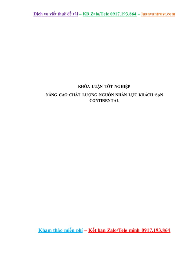 Khóa Luận Nâng Cao Chất Lượng Nguồn Nhân Lực Khách Sạn Continental.docx