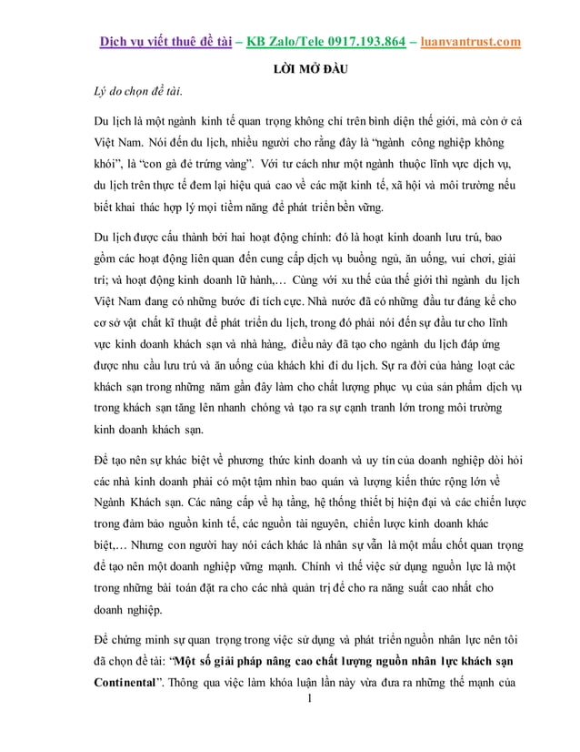 Khóa Luận Nâng Cao Chất Lượng Nguồn Nhân Lực Khách Sạn Continental.docx