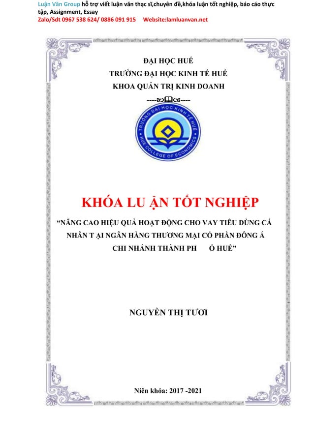 Khóa luận Nâng cao hiệu quả đối với hoạt động cho vay tiêu dùng cá nhân tại Ngân hàng thương mại ...