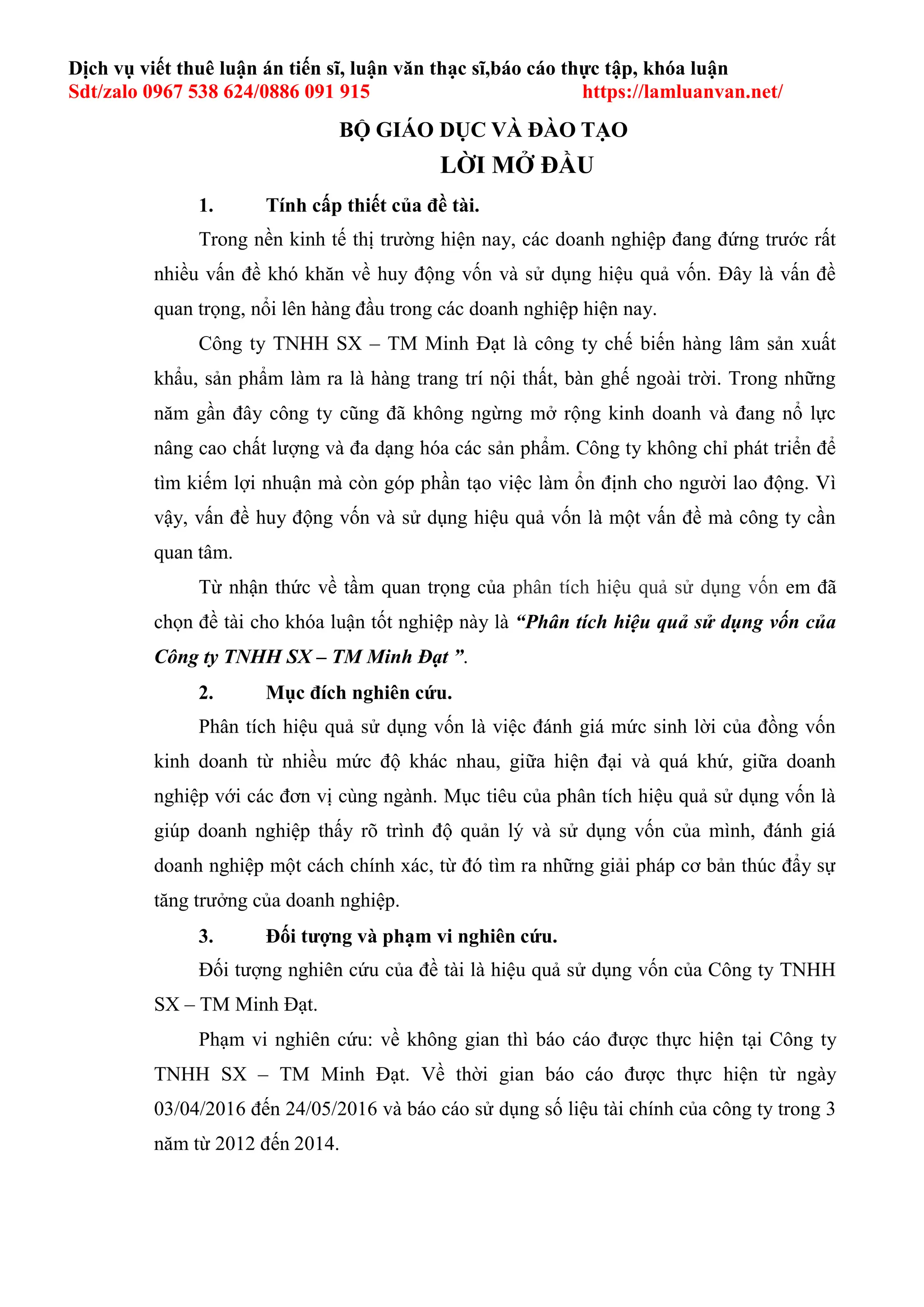 Đề Tài Khóa luận 2024 Phân tích hiệu quả sử dụng vốn của Công ty TNHH ...