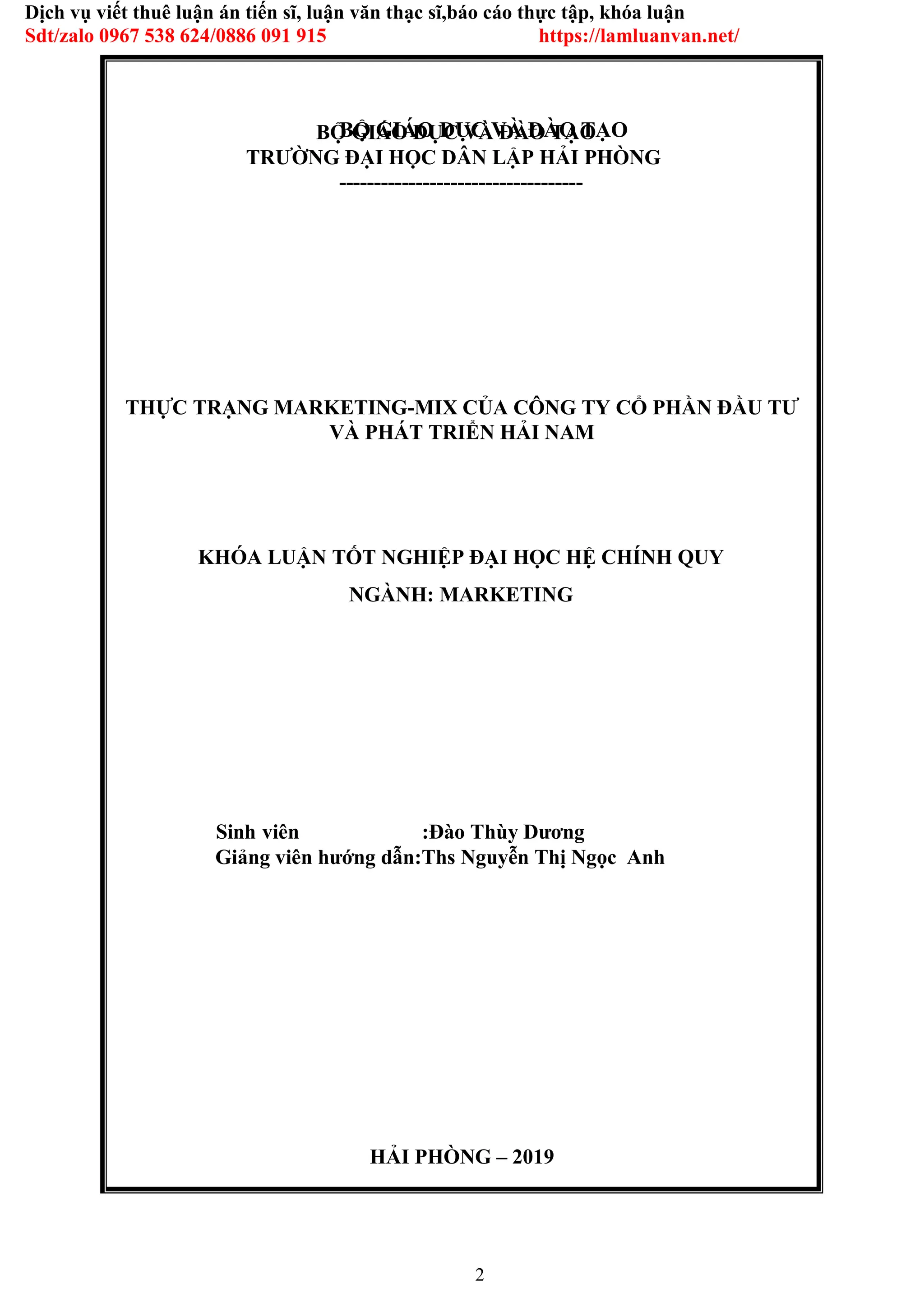 Đề Tài Khóa luận 2024 Phân tích hoạt động Marketing – Mix tại Công ty Cổ Phần Đầu Tư và Phát ...