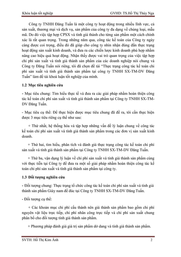 Đề Tài Khóa luận 2024 Thực trạng công tác kế toán chi phí sản xuất và tính giá thành sản phẩm ...