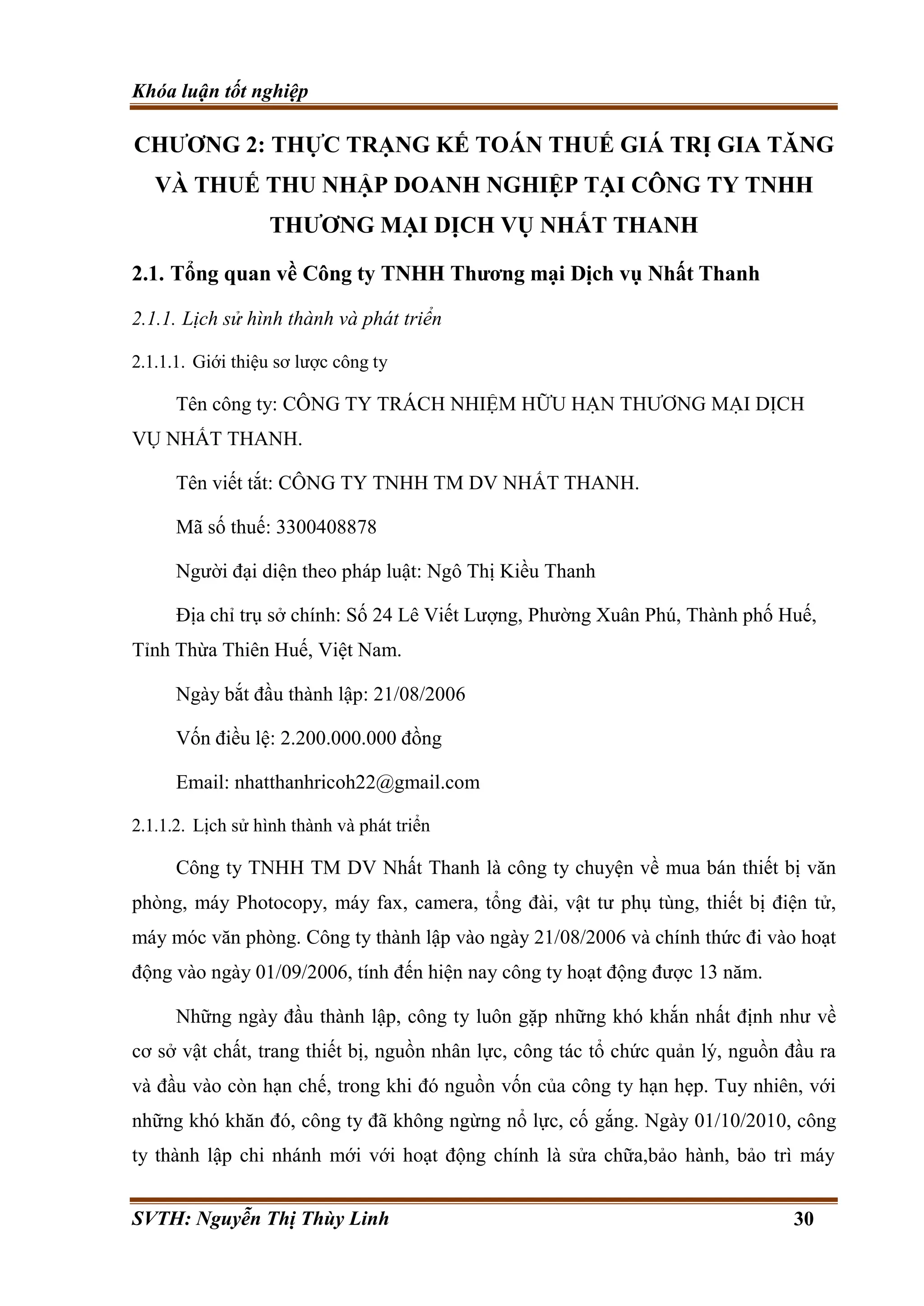 Đề Tài Khóa luận 2024 Thực trạng công tác kế toán thuế GTGT và thuế TNDN tại Công ty TNHH Thương ...