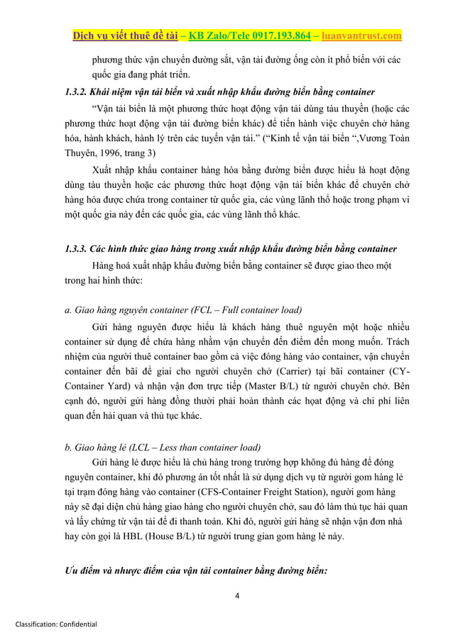 Khóa luận Thực trạng hoạt động xuất khẩu hàng hóa bằng đường biển bằng container và giải pháp ...