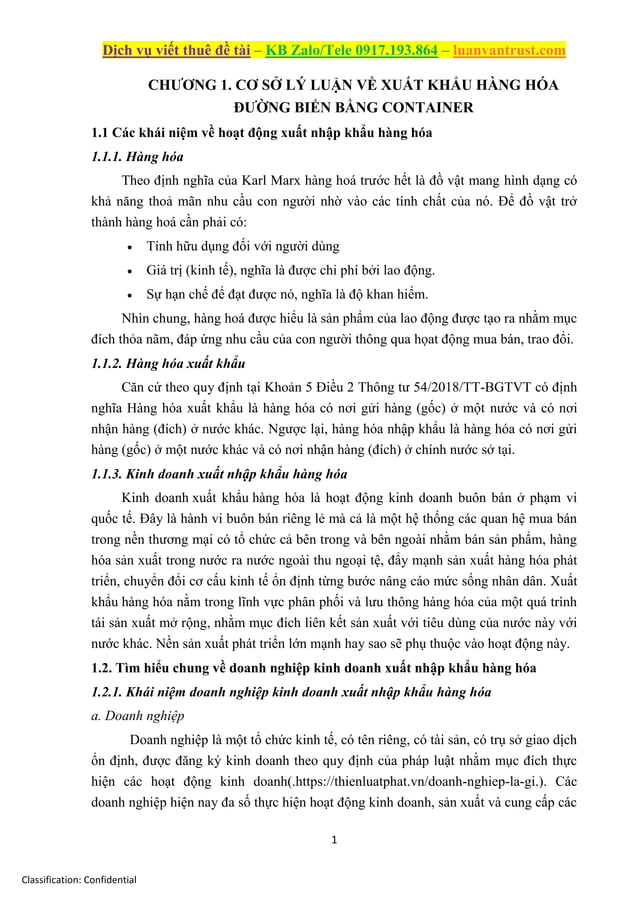Khóa luận Thực trạng hoạt động xuất khẩu hàng hóa bằng đường biển bằng container và giải pháp ...