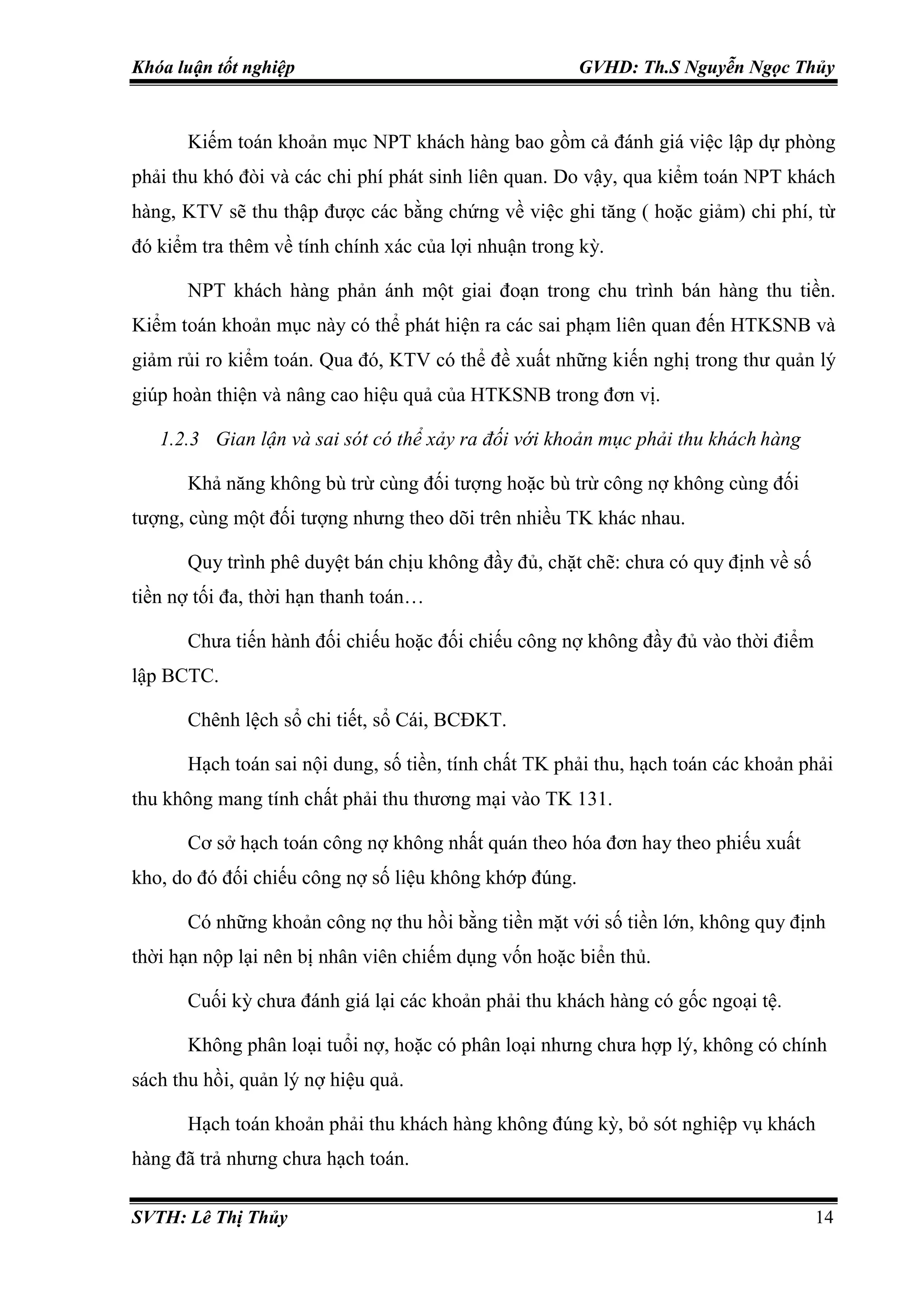 Khóa luận Tìm hiểu quy trình kiểm toán khoản mục phải thu khách hàng tại công ty TNHH Kiểm toán ...