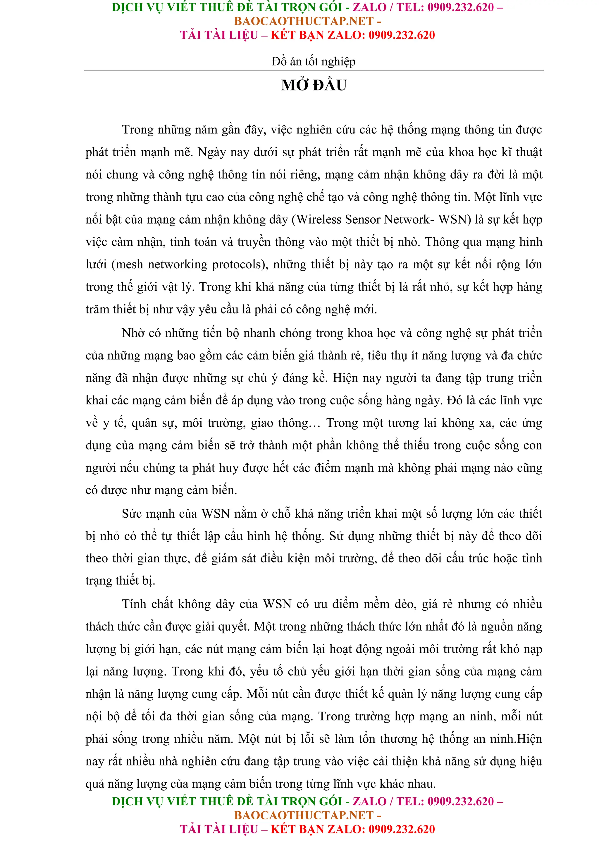 Khóa Luận Tổng Quan Về Mạng Cảm Biến Không Dây Đặc Điểm Vô Tuyến Của Mạng Wsn.doc