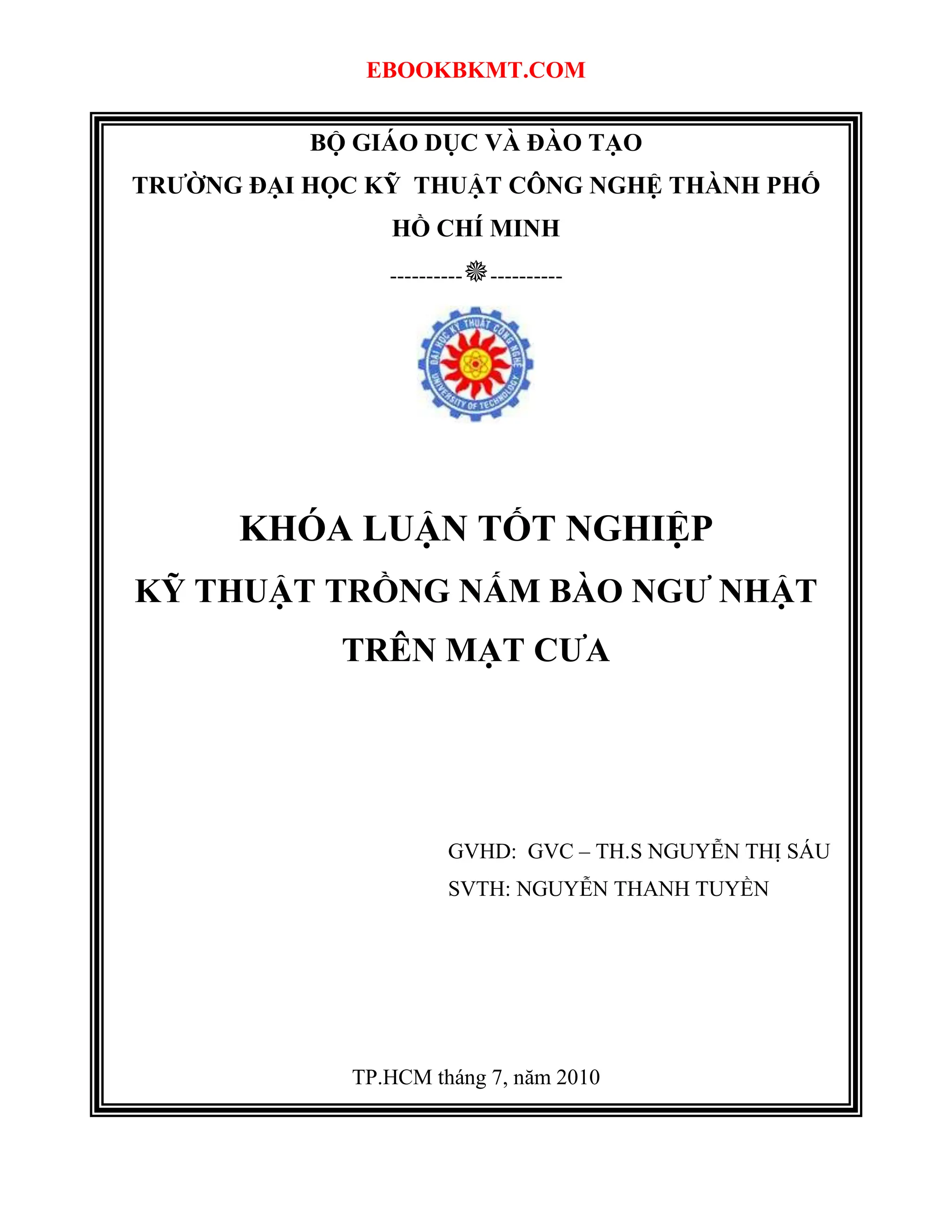 Khóa luận tốt nghiệp Kỹ thuật trồng nấm bào ngư nhật trên mạt cưa.doc