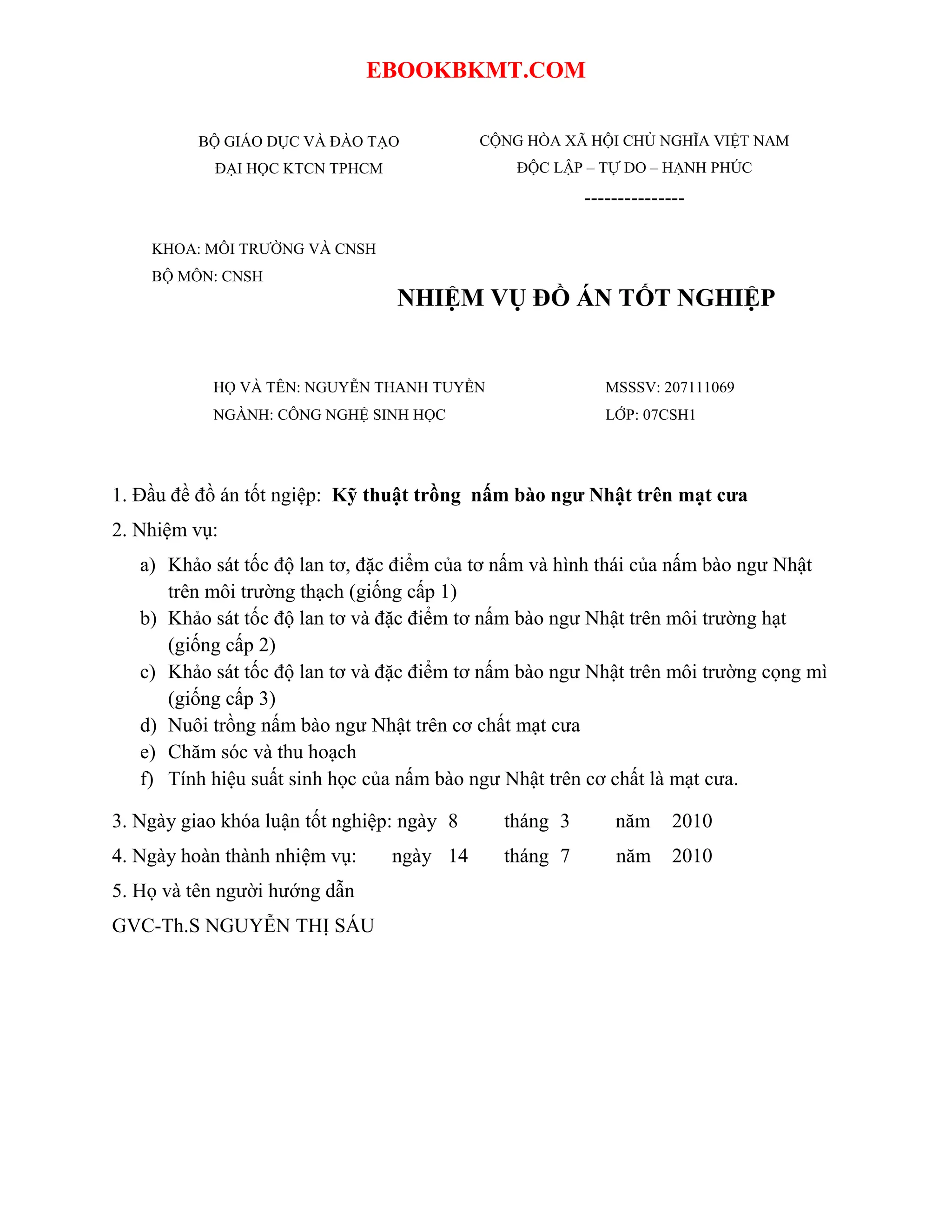 Khóa luận tốt nghiệp Kỹ thuật trồng nấm bào ngư nhật trên mạt cưa.doc