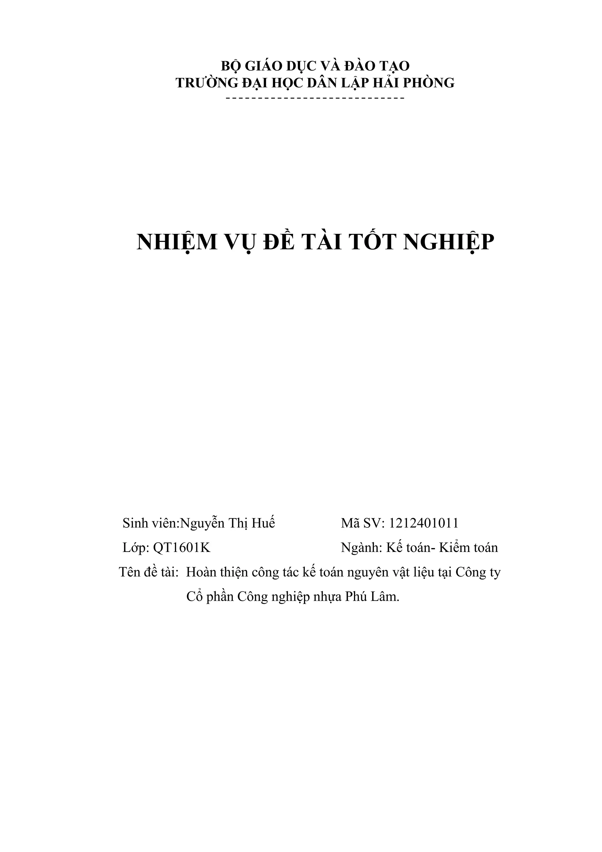 Khóa Luận Tốt Nghiệp Kế Toán Nguyên Vật Liệu Tại Công Ty Nhựa Phú Lâm ...