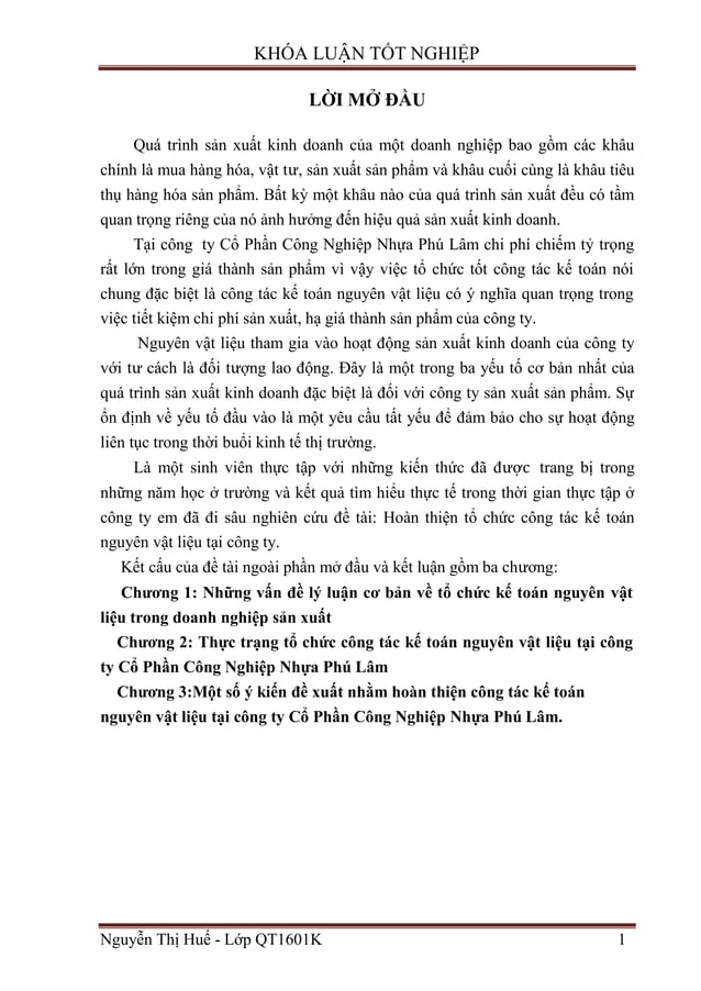 Khóa Luận Tốt Nghiệp Kế Toán Nguyên Vật Liệu Tại Công Ty Nhựa Phú Lâm ...